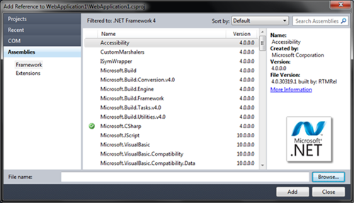 “Searchable Add Reference” dialog using Visual Studio 2010 Productivity Power Tool